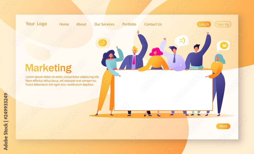 Concept of marketing team landing page. Team work with flat business ...