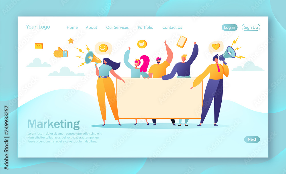 Concept of marketing team landing page. Team work with flat business ...