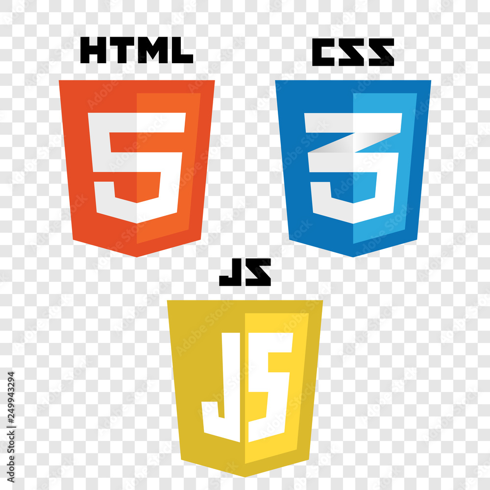 Vector Collection Of Web Development Shield Signs Html5 Css3 And Javascript Stock Vector