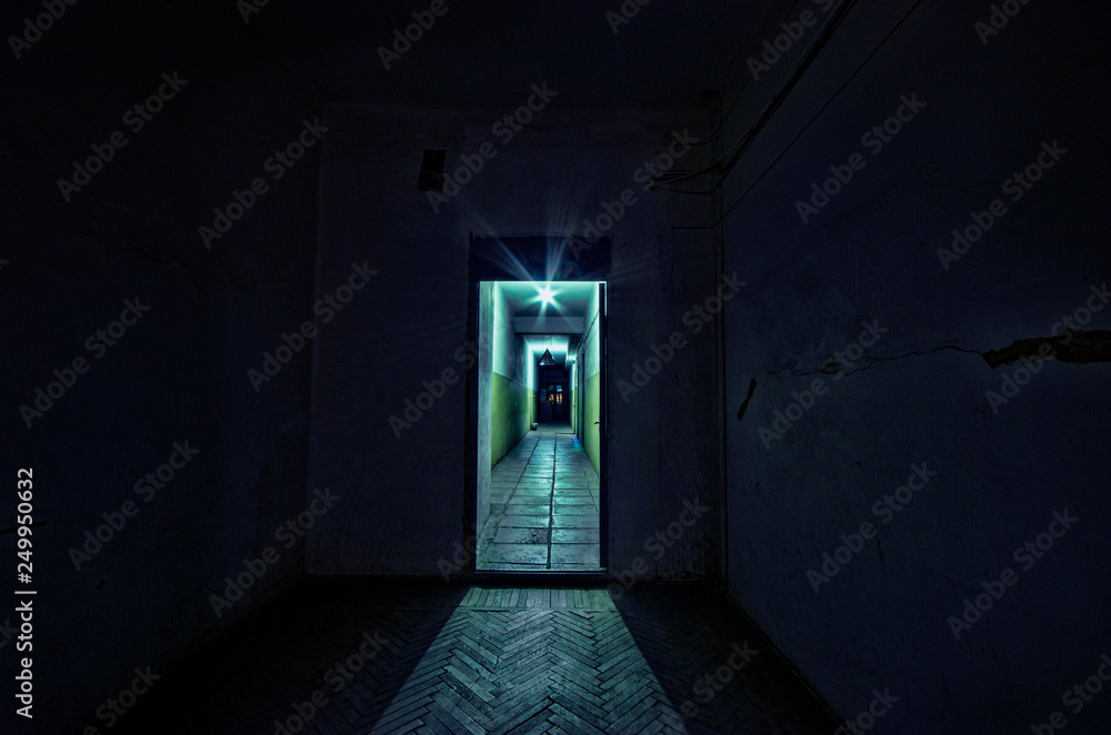 Dark corridor. Mystical interior of dark empty corridor, tunnel in an ...