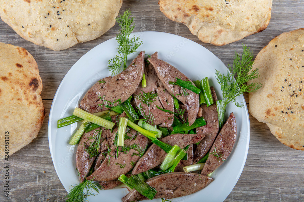 Special turkish kebab plate with liver and kidney. Delicious turkish ...