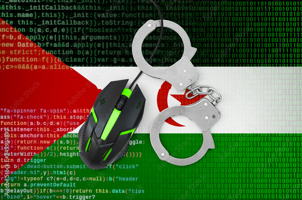 Western Sahara flag and handcuffed computer mouse. Combating computer ...
