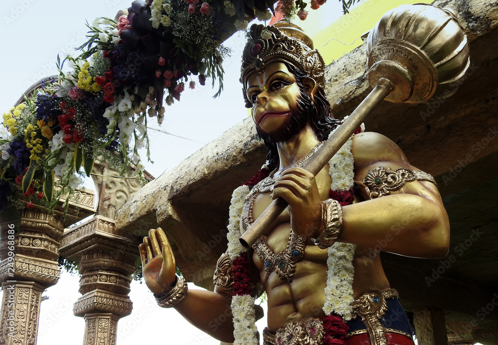 View of Hindu God Hanuman, devotee of Sri Rama,as in Ramayana epic of ...