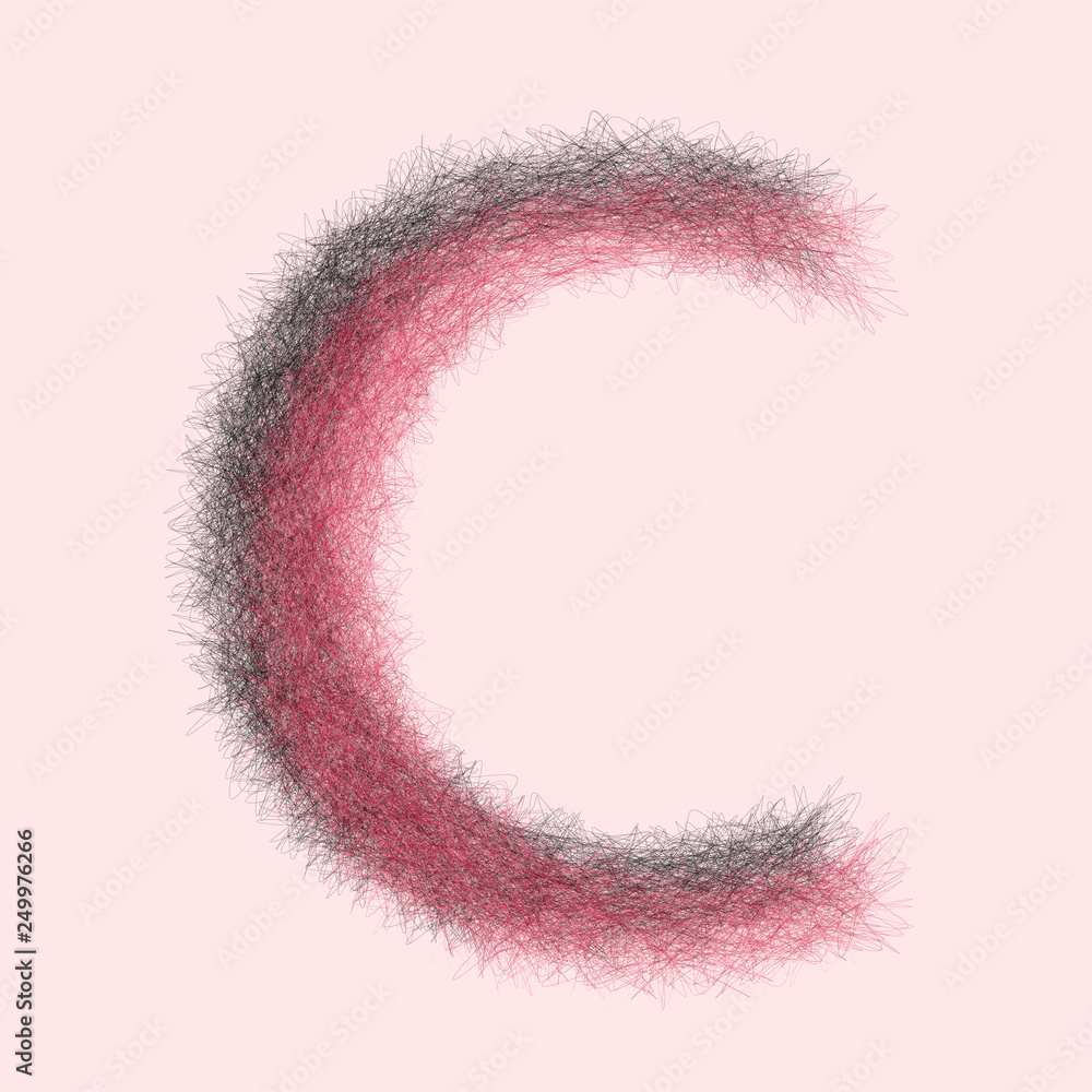 Colorful capital letter C from fine lines like a sketch drawn with ...