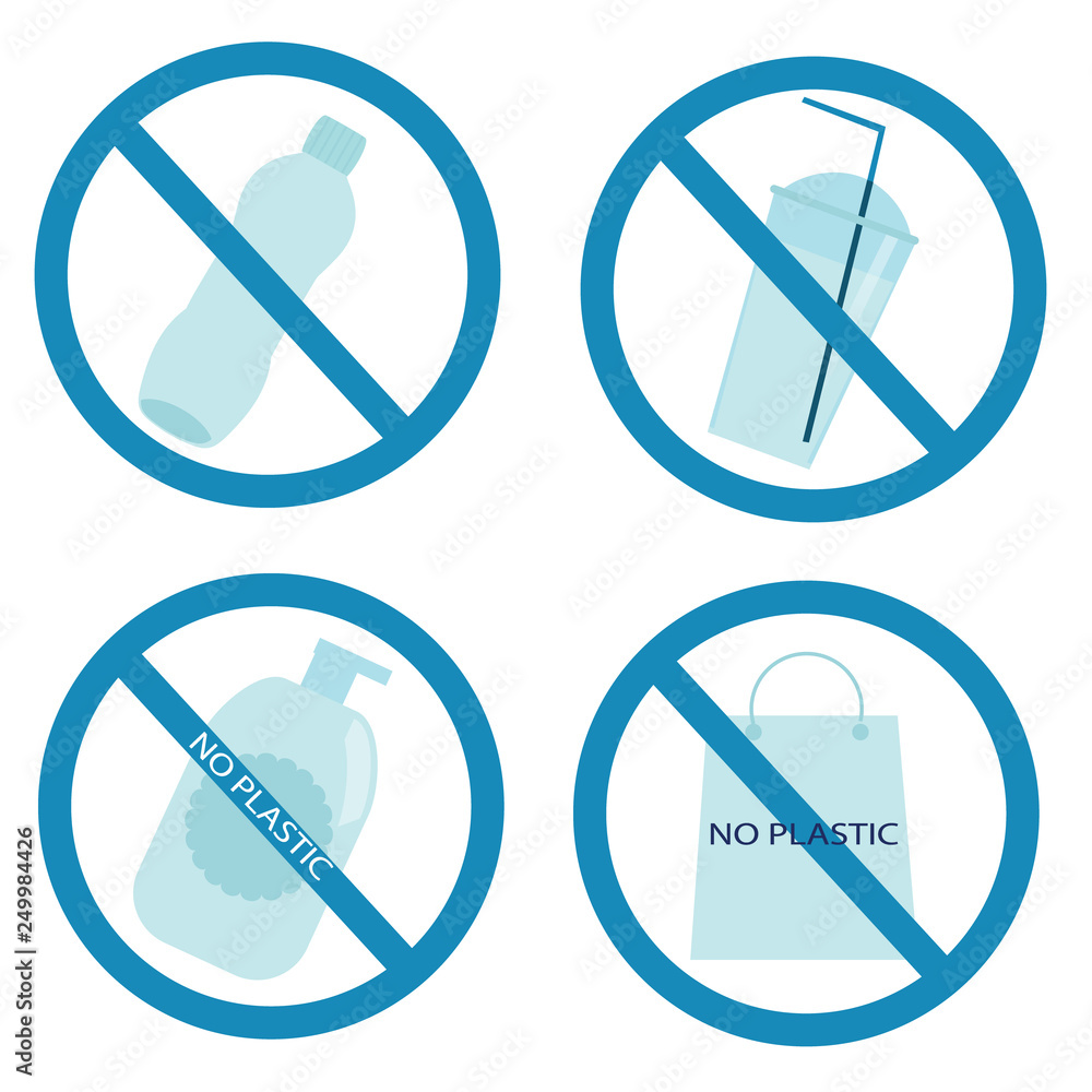 Plastic garbage forbidden sign. non recyclable Waste, plastic trash ...