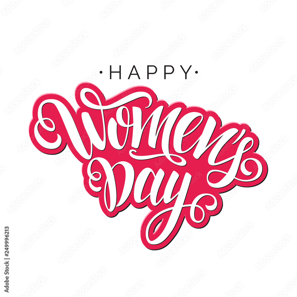 Happy Women's Day vector script lettering on white background. Hand ...