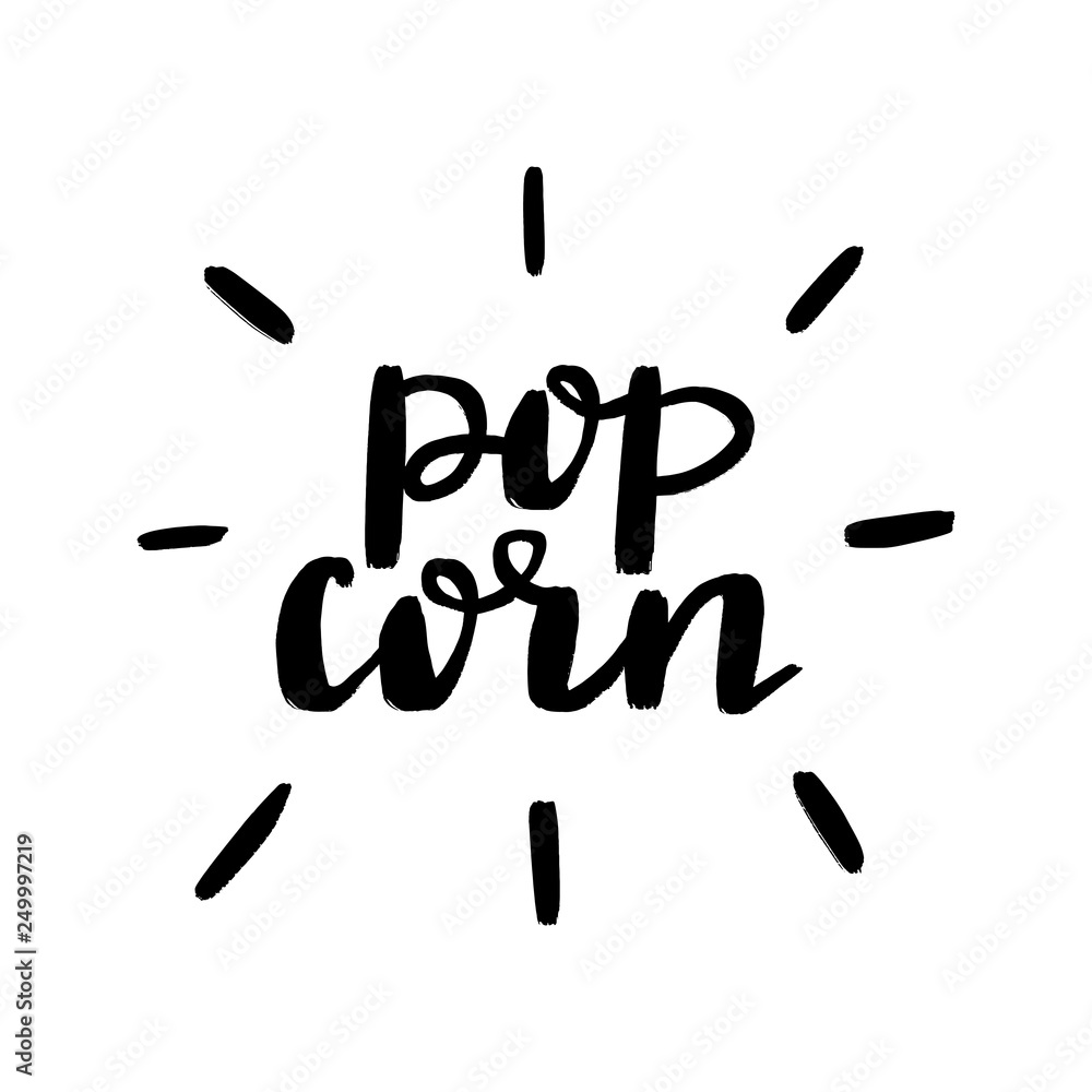 Popcorn Time Handwritten Text Modern Brush Stock Vector