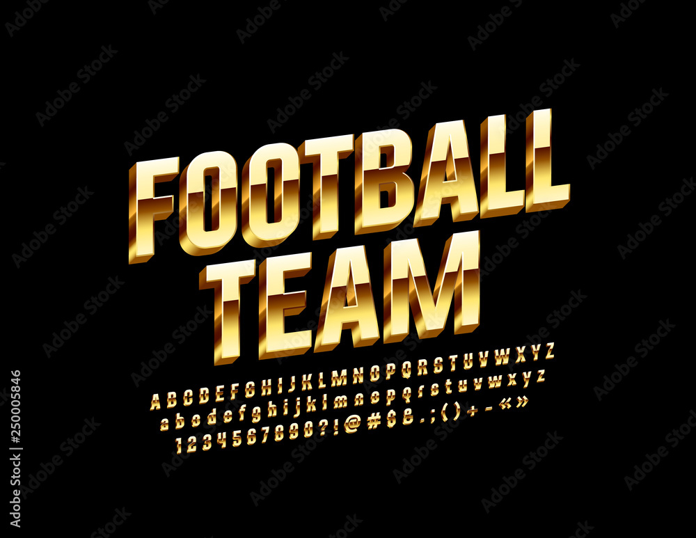 Vector glossy label Football Team with Golden Alphabet Letters, Numbers ...