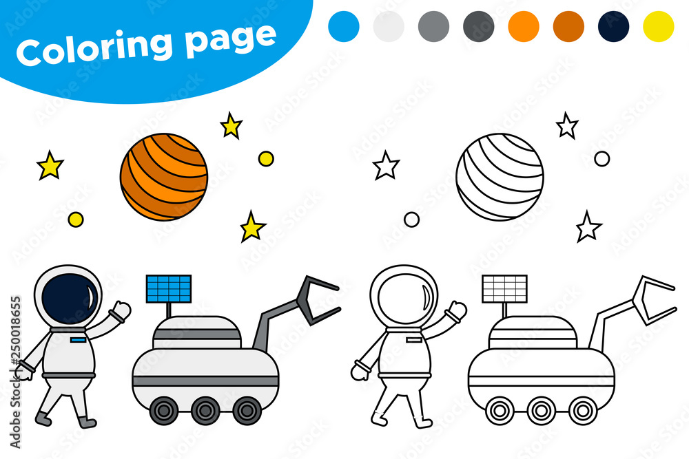 Printable coloring page with astronaut and moon loader. Educational ...