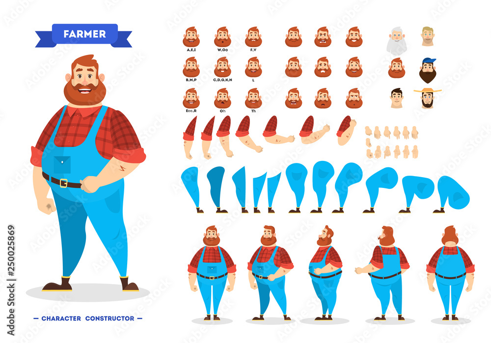 Male farmer character set for the animation Stock Vector | Adobe Stock