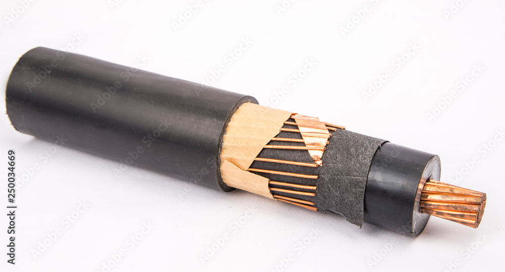 Cross section of high-voltage cable, polymer insulation Stock Photo ...