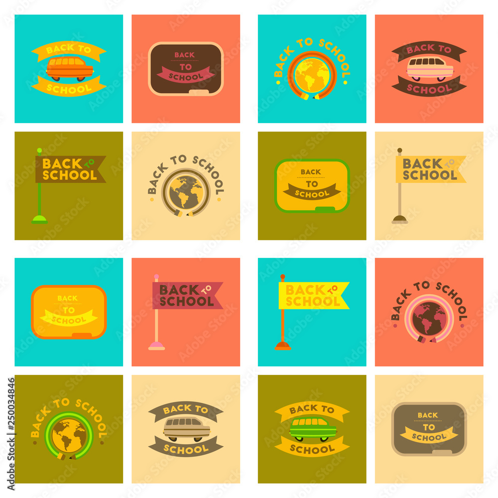 assembly flat icons Back to school pencil Globe bus flag Stock Vector ...