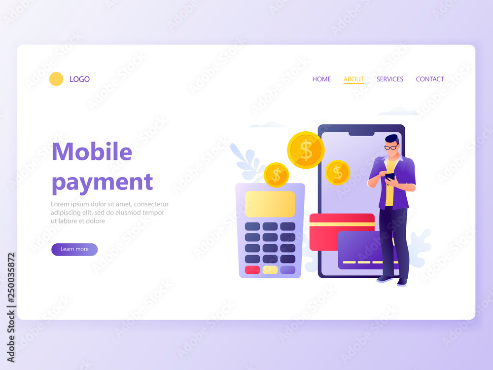 Landing web page template of Contactless payment, terminal and credit ...