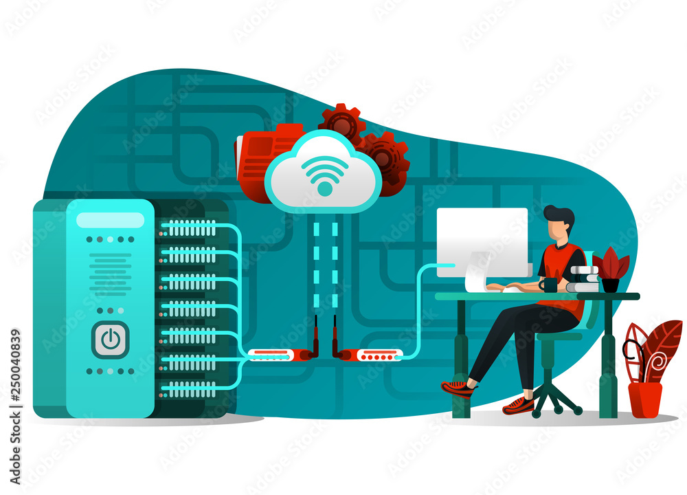 vector illustration of internet technology 4.0, file sharing, storage ...