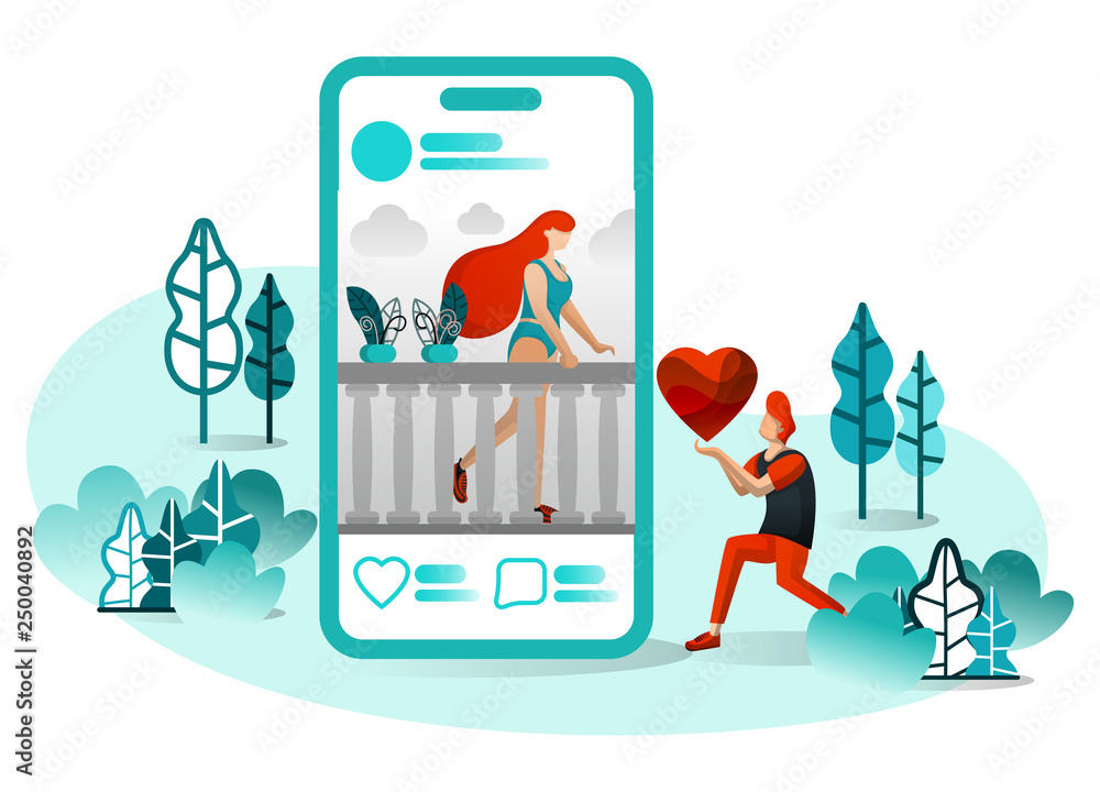Vector illustration of long distance romance, Romeo Juliet 4.0, social ...
