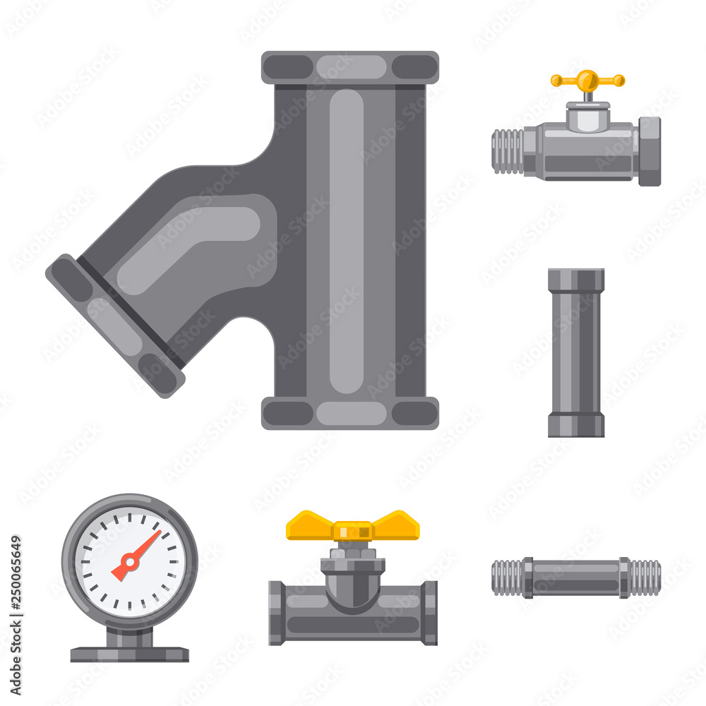 Vector illustration of pipe and tube sign. Set of pipe and pipeline ...
