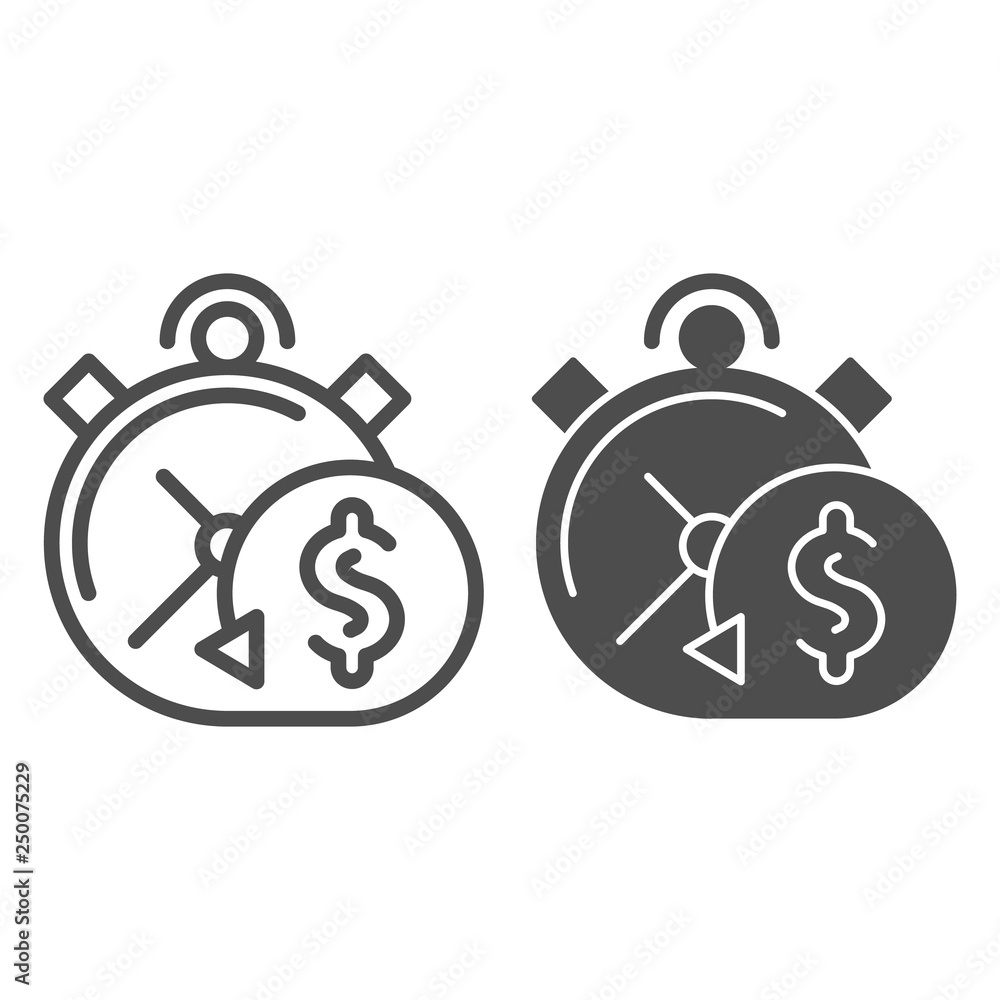 Timely payment line and glyph icon. Alarm clock vector illustration ...