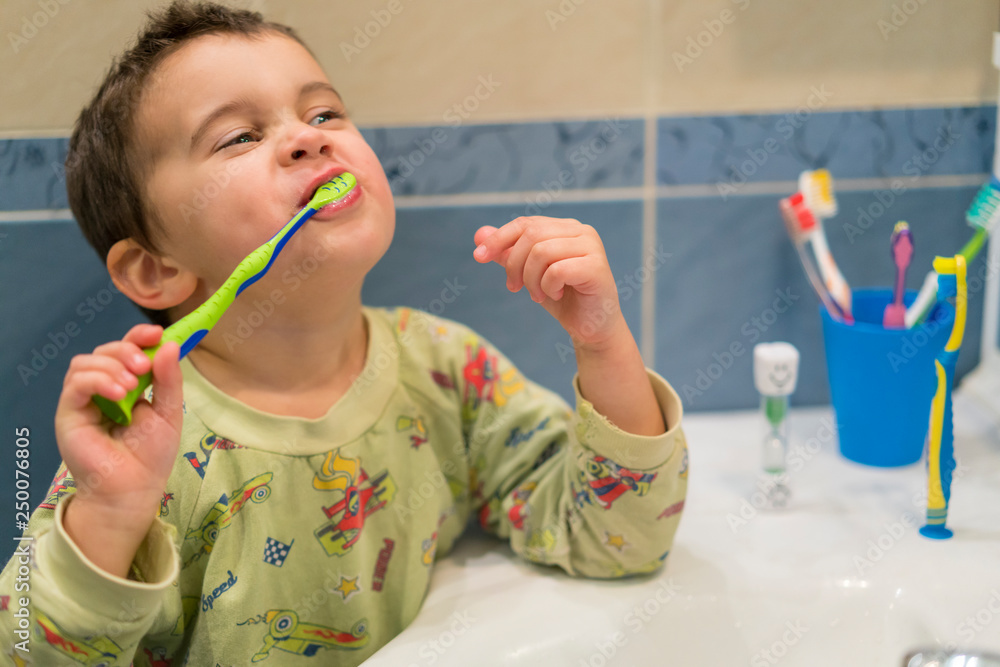 baby toddlers brushing teeth. kid boy healthy concept. Child's Dental ...
