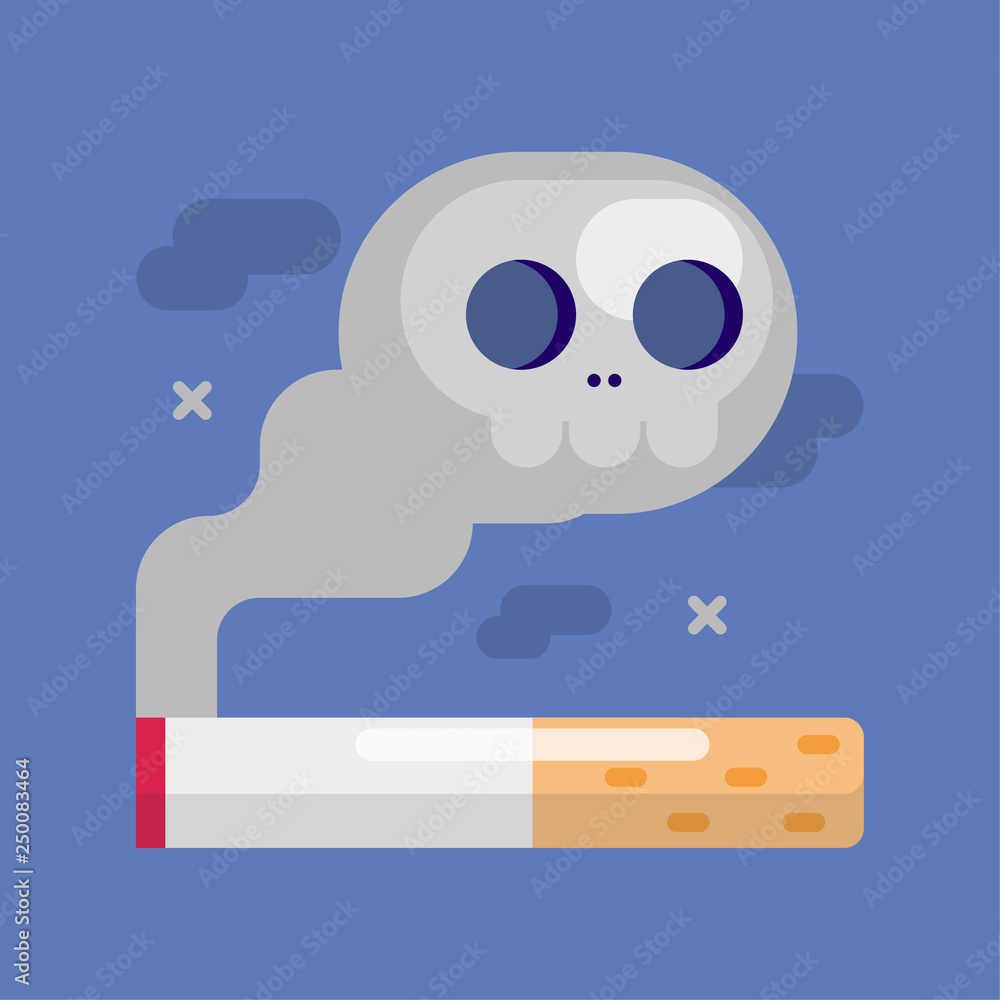 Cigarette with a smoke skull, smoking concept, Vector cartoon ...