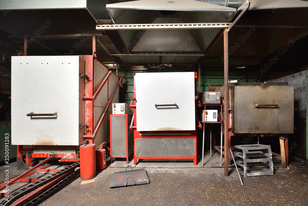 Three industrial electric furnaces for hardening metal parts. Electric ...
