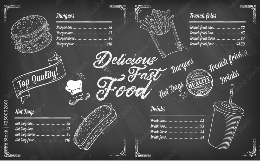 Vecteur Stock Fast food restaurant vector menu sketch template | Adobe ...