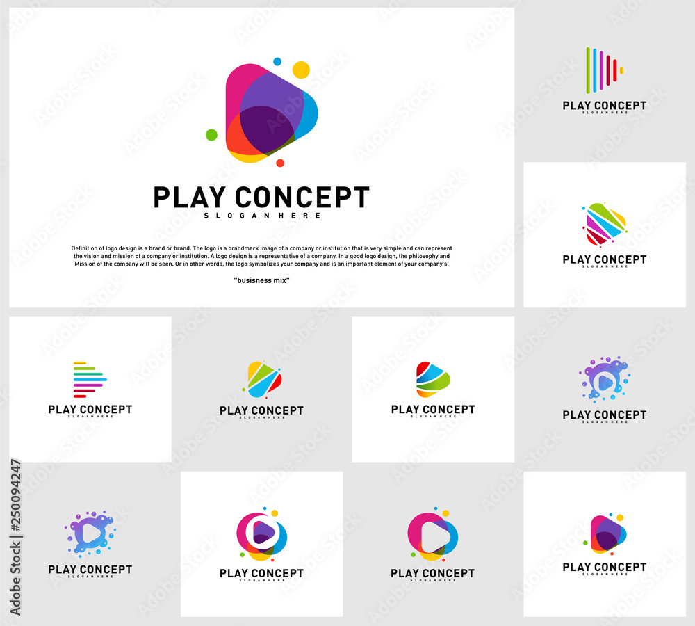Set of Colorful Play logo design concept. Play logo template vector ...