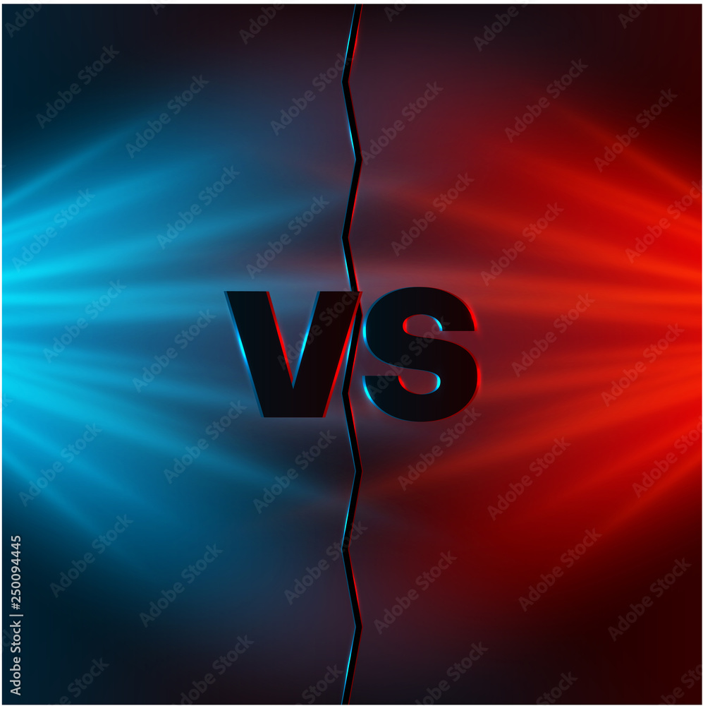 Versus - confrontation, red and blue shiny screen with soffits and VS ...