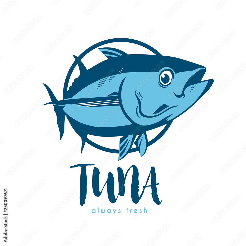 Tuna fish symbol on white background,Vector. Always fresh logo Stock ...