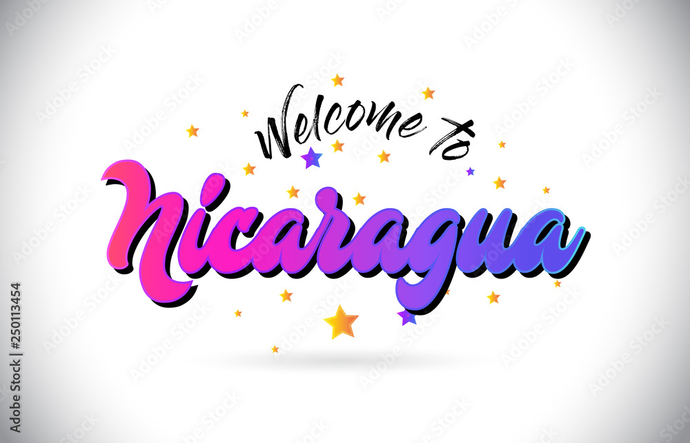 Nicaragua Welcome To Word Text with Purple Pink Handwritten Font and ...