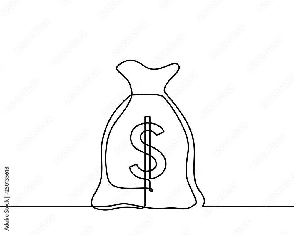 Continuous one line drawing of isolated vector object, dollar sign ...