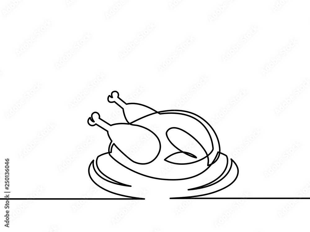 Continuous one line drawing. chicken on a plate. restaurant logo. Black ...