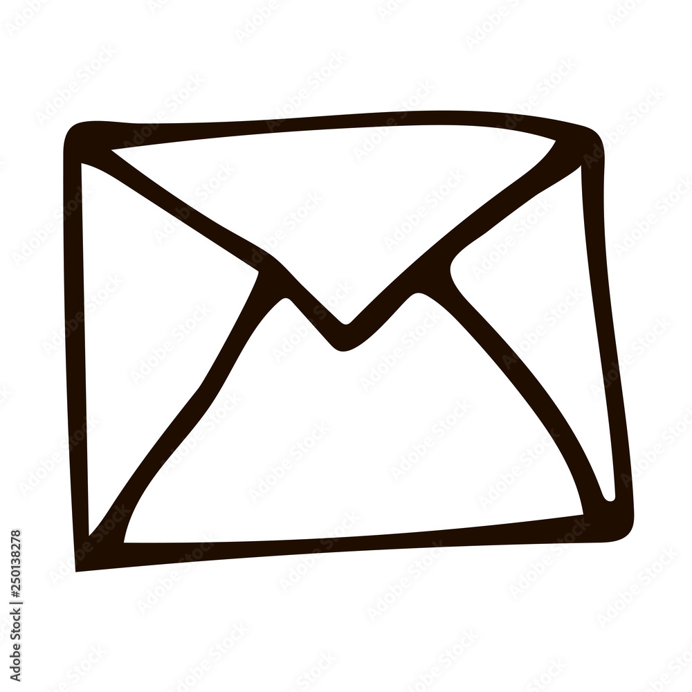 Cartoon doodle linear mail, letter isolated on white background. Vector ...