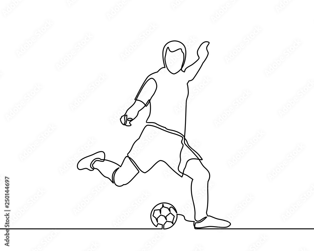 continuous line drawing of Running Soccer Football Players. Footballers ...