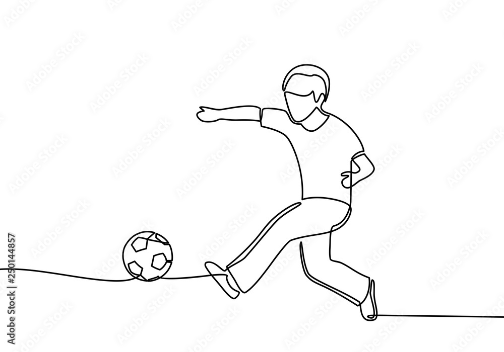 continuous line drawing of Running Soccer Football Players. Footballers ...