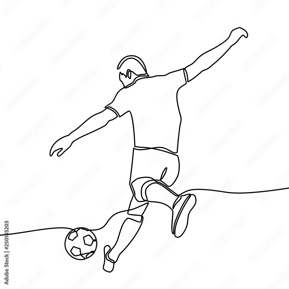 continuous line drawing of Running Soccer Football Players. Footballers ...