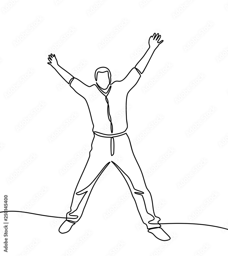 Continuous line drawing of man happy jumping in air. Vector Stock ...