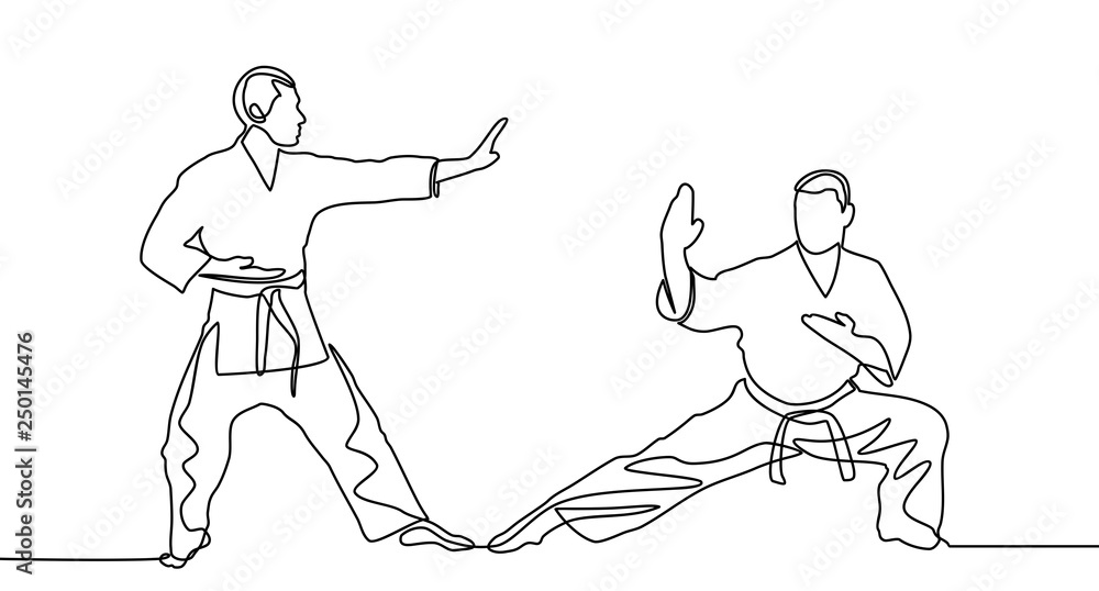 continuous line drawing of two male karate athlete - Vector Stock ...