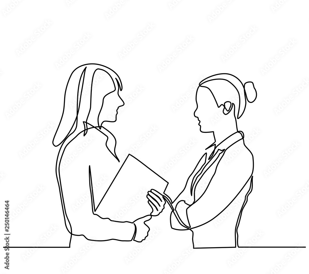 continuous line drawing concept of business people meeting. vector ...
