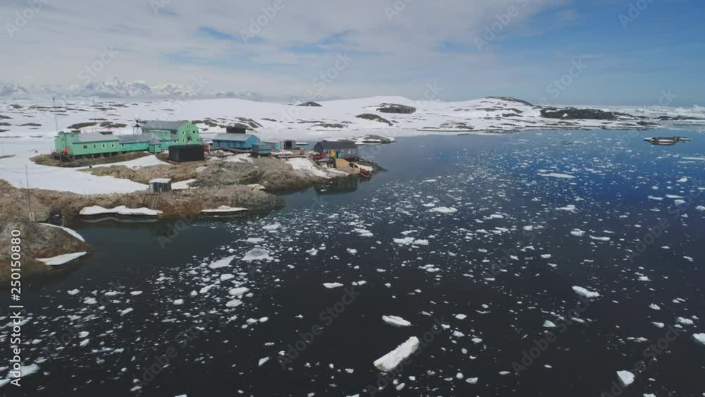 Polar Antarctic Vernadsky Station Aerial View. Ocean Shoreline Open ... Polar Antarctic Vernadsky Station Aerial View. Ocean Shoreline Open ...