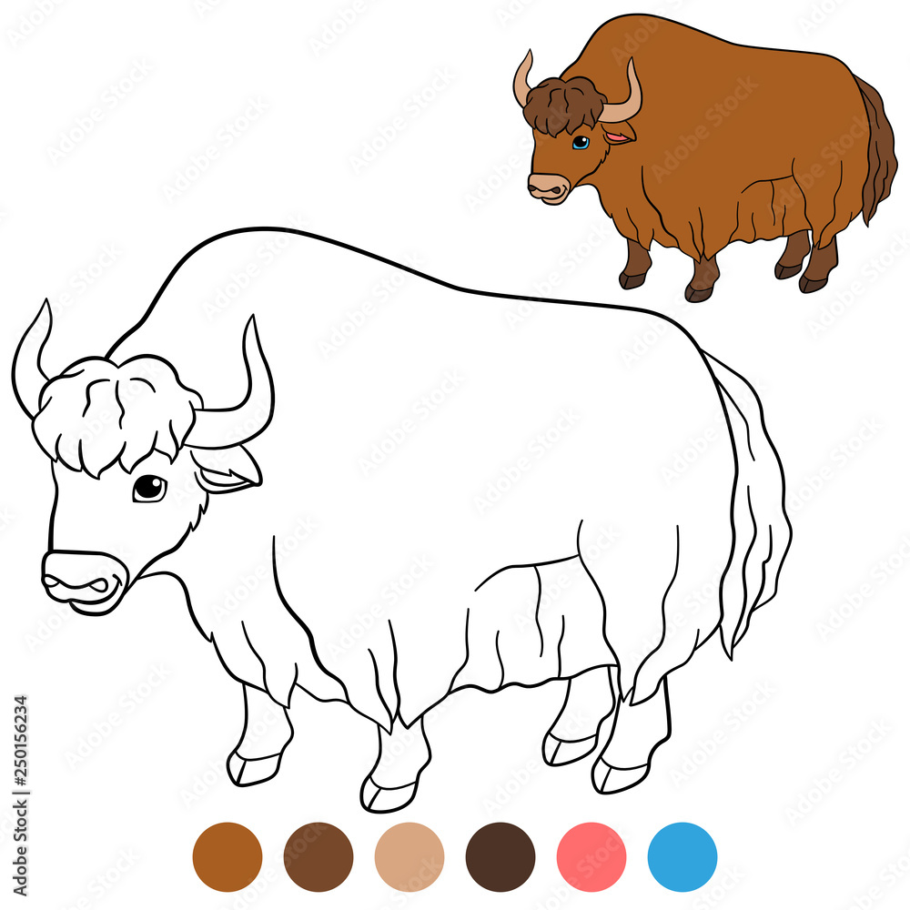 Color me: yak. Cute beautiful yak smiles. Stock Vector | Adobe Stock