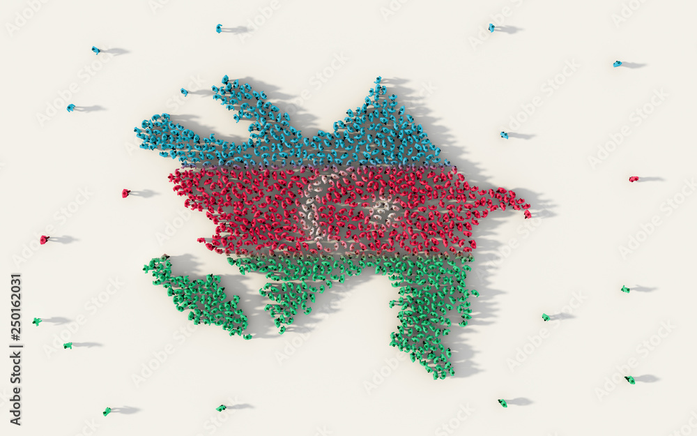 Large group of people forming Azerbaijan map and national flag in ...