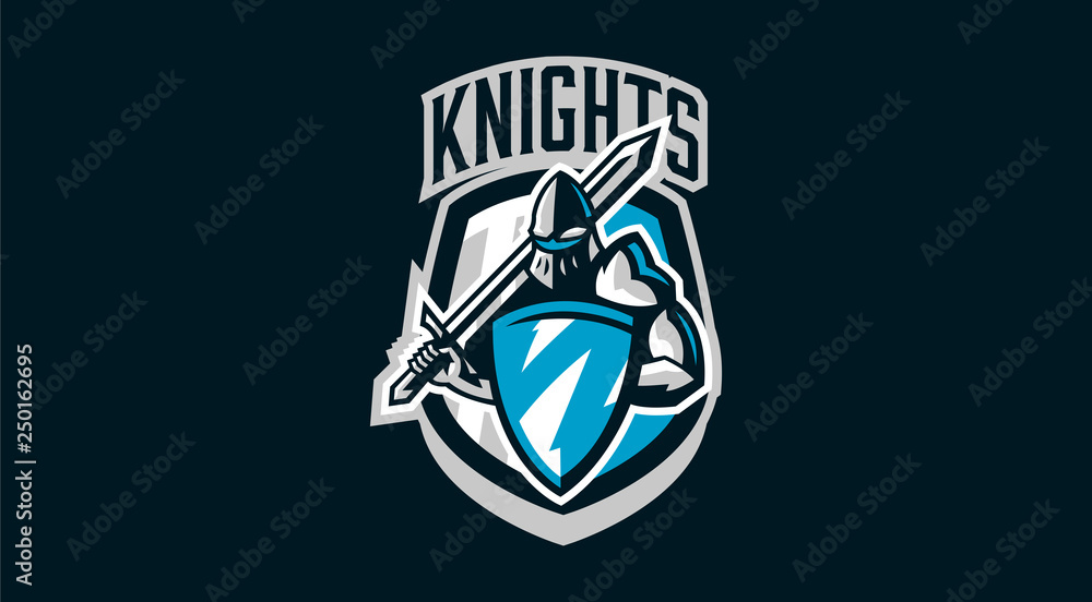 Colorful logo, knight s emblem in iron armor. A warrior of the Middle ...