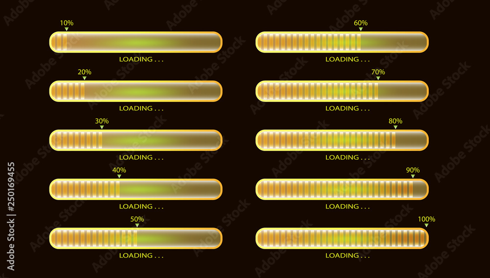 Glowing yellow progress loading bar vector illustration, technology ...