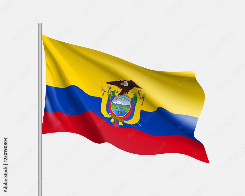 Waving flag of republic Ecuador. Realistic iIllustration of South ...