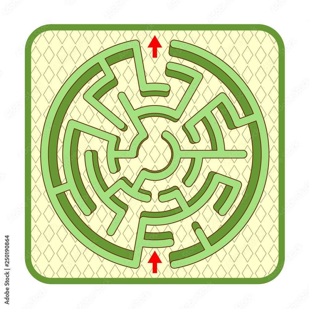 Abstract three-dimensional circle shaped hedge maze game template, top ...