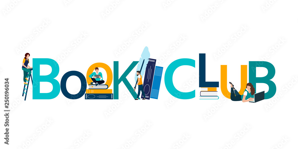 Vector logo concept of a book club with people reading. Stock Vector ...