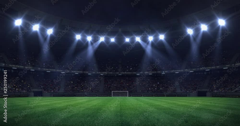 grand football stadium at night with light moving as seamless loop ...