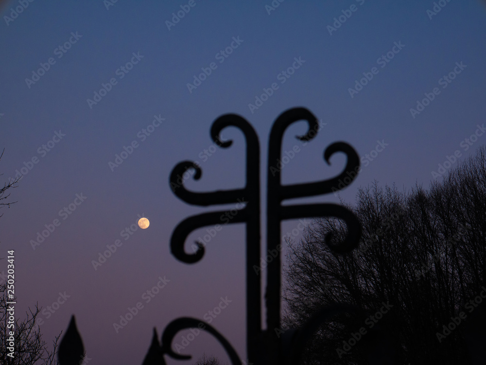 Cross silhouette and the sky with full moon Stock Photo | Adobe Stock