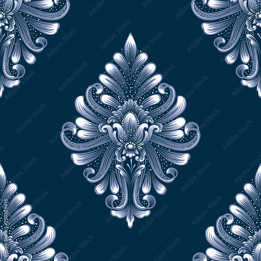Royal Blue Damask Wallpaper