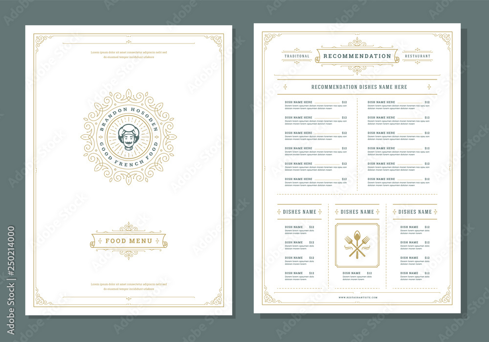 Restaurant menu design and label vector brochure template. Stock Vector ...